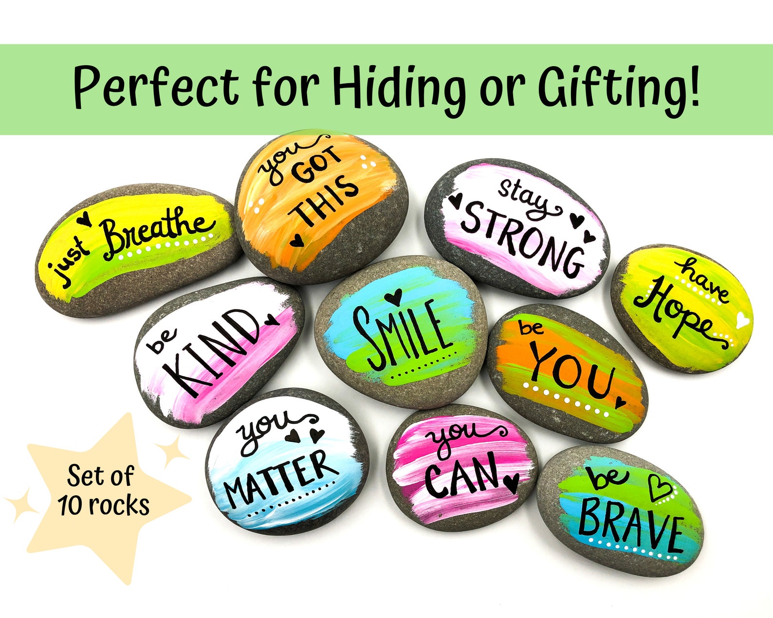 Kindness Rocks Set: 10 Painted Affirmation Stones for Hiding - Etsy