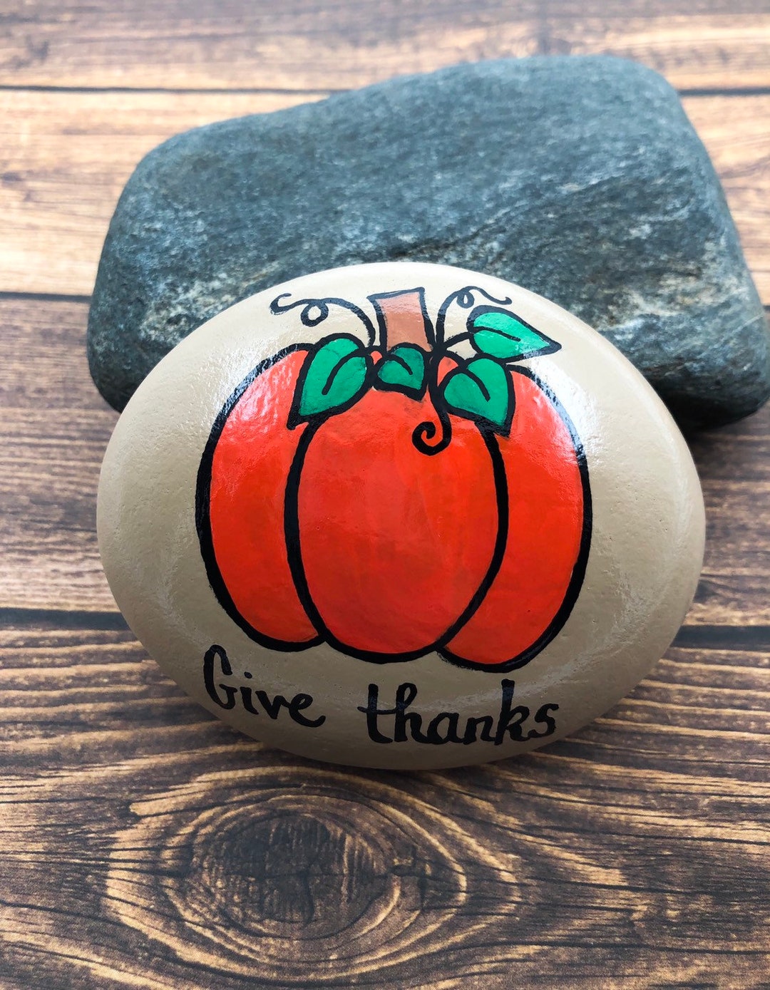 Give Thanks Painted Rock: Thanksgiving Pumpkin Decor - Etsy