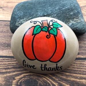 Give Thanks Painted Rock: Thanksgiving Pumpkin Decor - Etsy