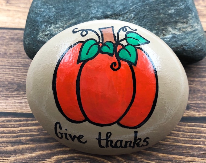 Give Thanks Painted Rock, Thanksgiving Decoration, Give Thanks Painted ...