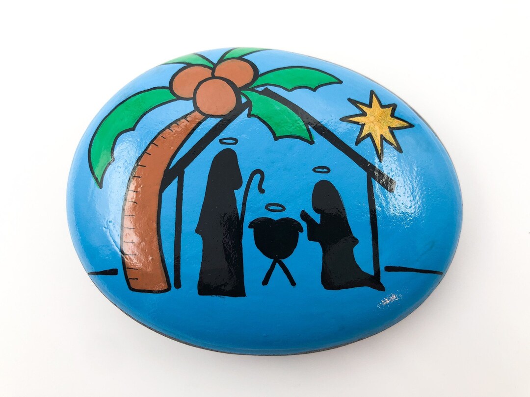 Nativity Painted Rock, Tropical Nativity, Painted Stone, Christmas Gift ...