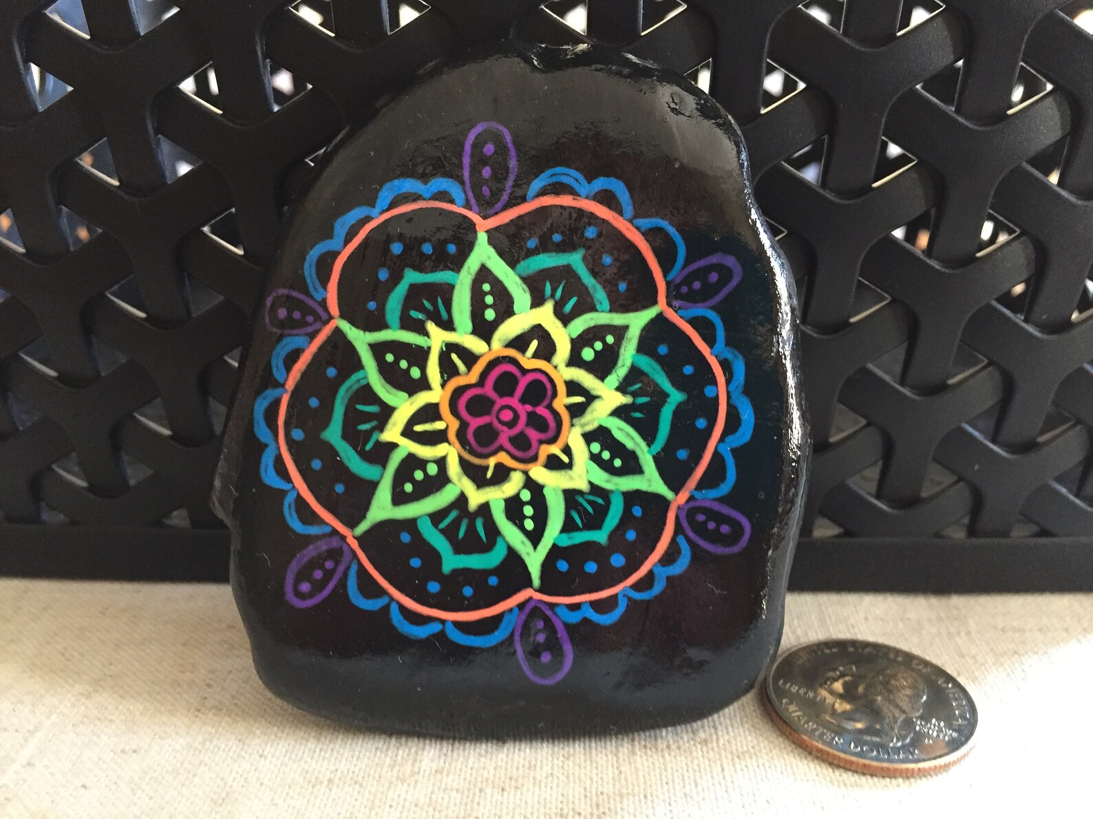 Kaleidoscope Painted Rock, Neon Design, Hand Painted Rock, Christmas ...