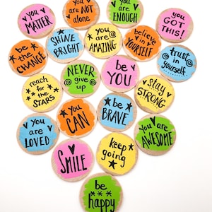 Positivity Coins Set: 20 Wooden Affirmation Tokens, Encouragement Gift ...