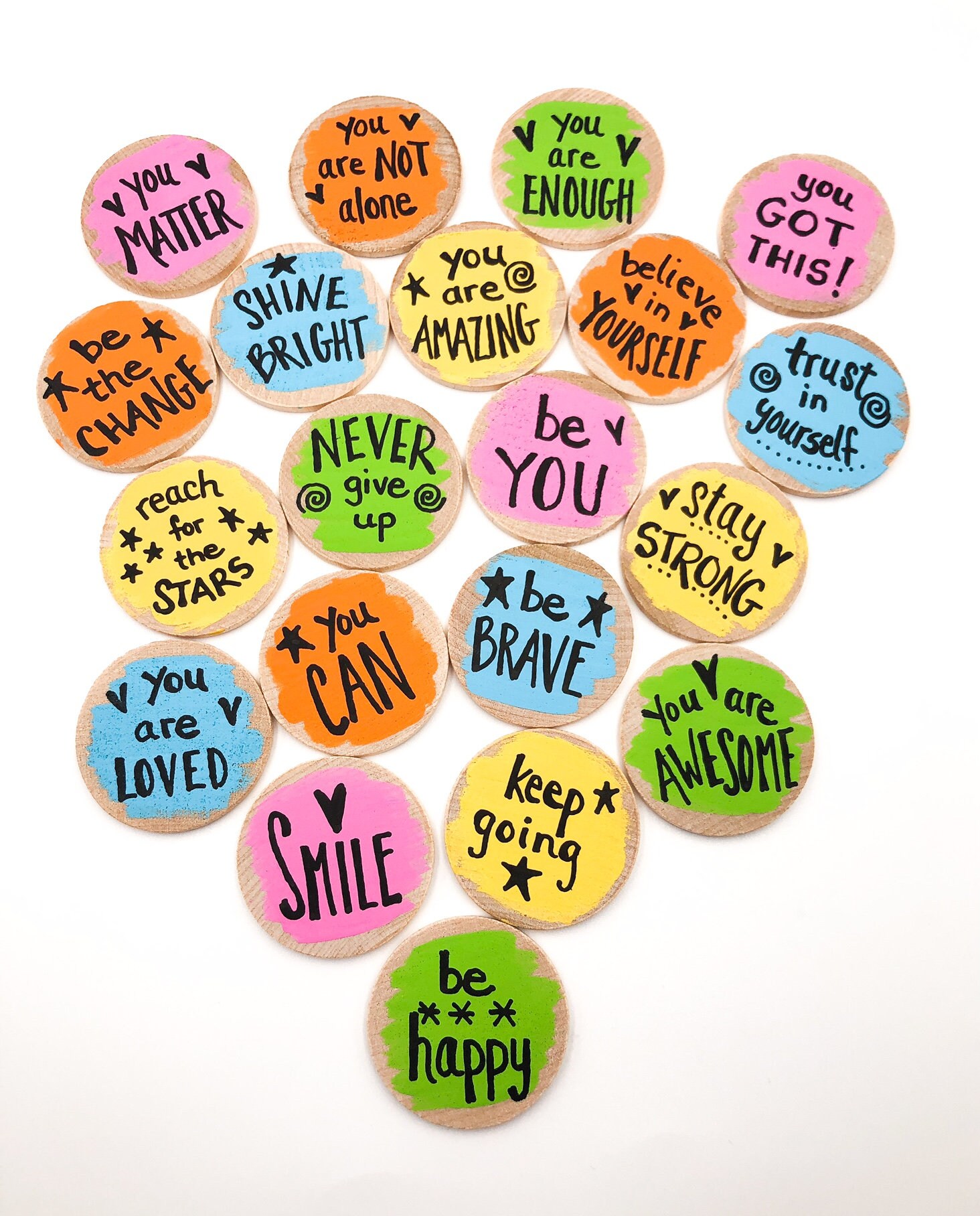 Positivity Coins Set: 20 Wooden Affirmation Tokens, Encouragement Gift ...