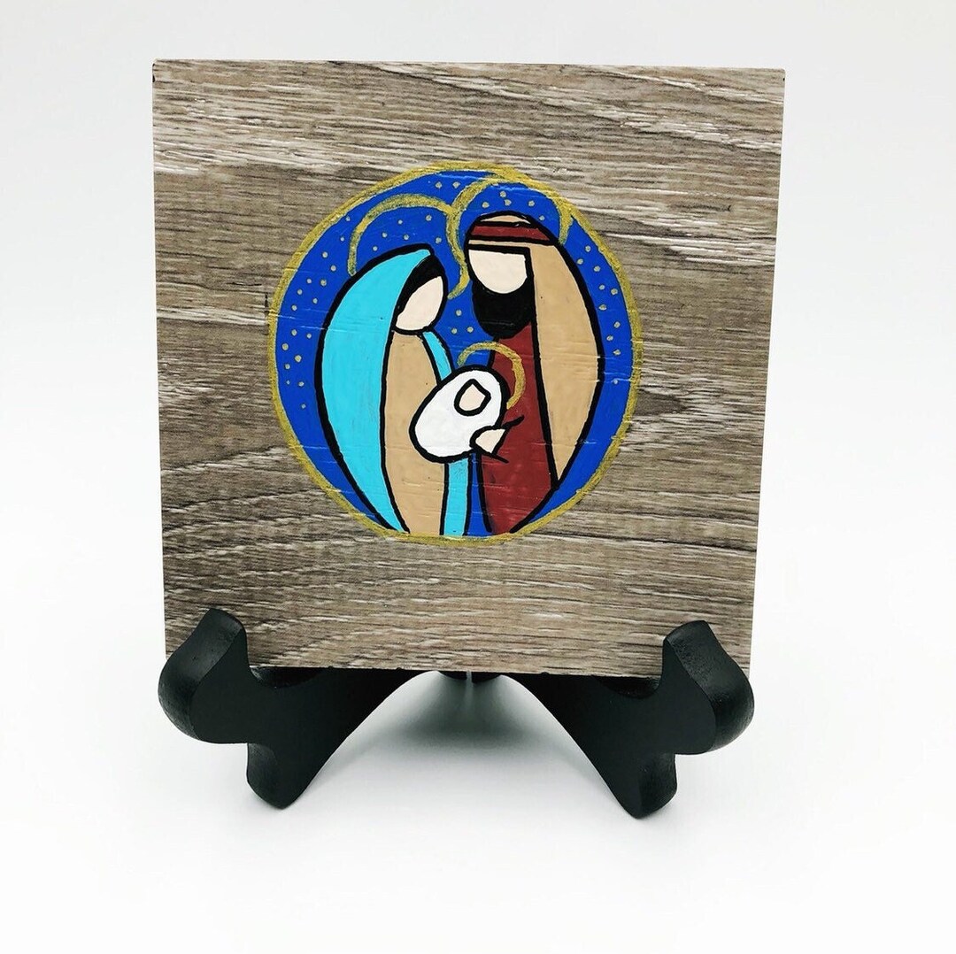 Hand Painted Nativity Scene: Holy Family on Faux Wood Tile - Etsy