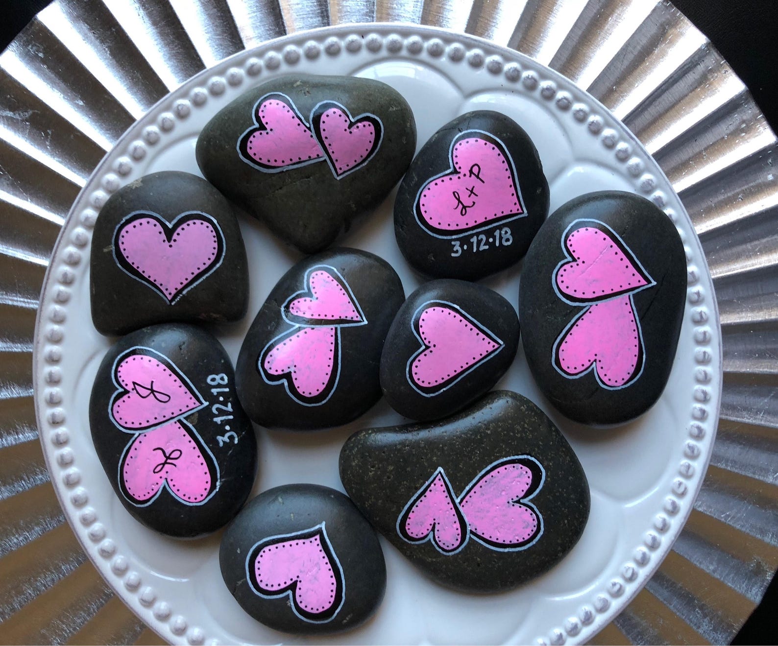 Pink Heart Stone Single or Double Heart Painted Rock Party | Etsy