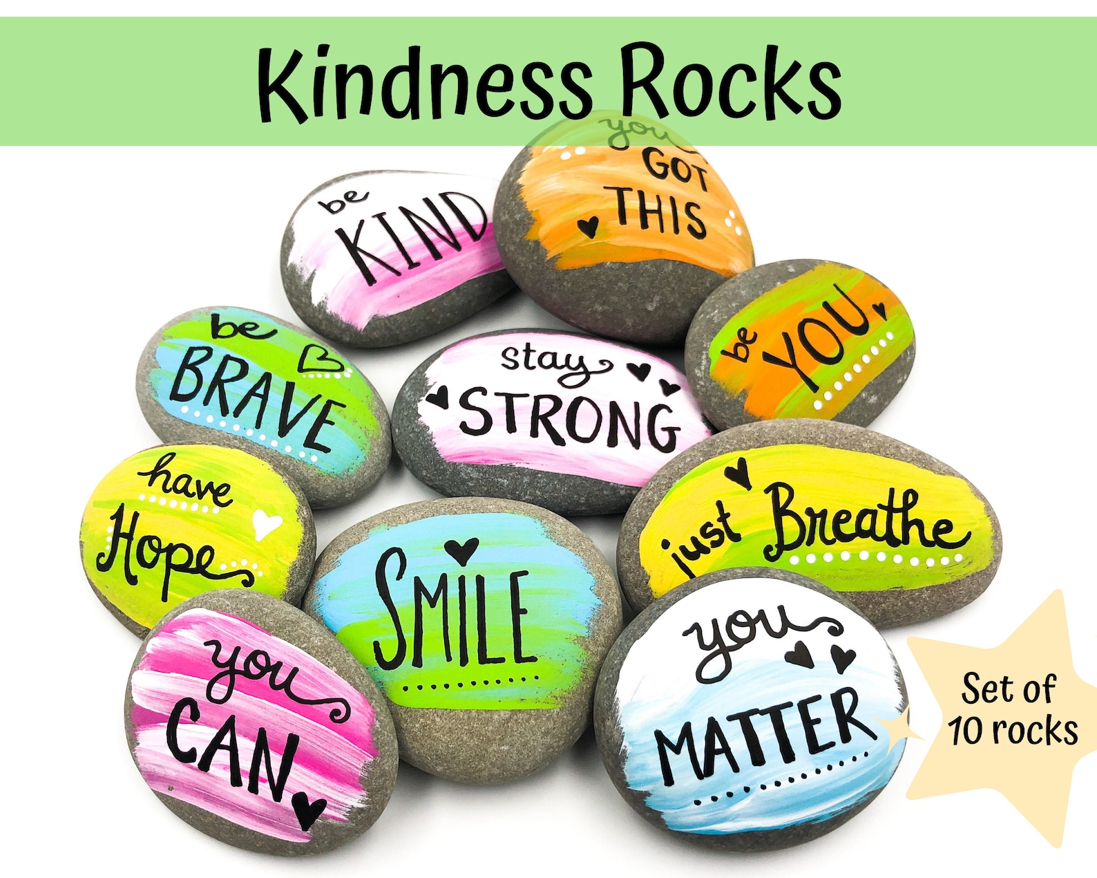 Kindness Stones Set of 10 Affirmation Pocket Rocks - Etsy
