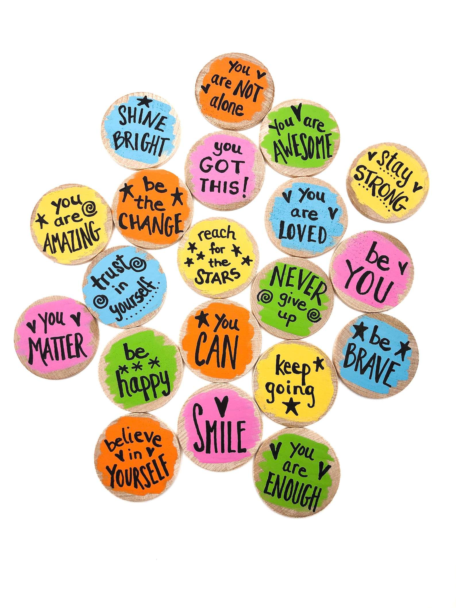 Positivity Coins Set: 20 Wooden Affirmation Tokens, Encouragement Gift ...