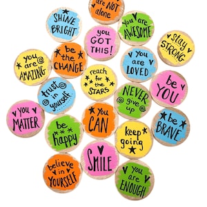 Positivity Coins Set: 20 Wooden Affirmation Tokens, Encouragement Gift ...