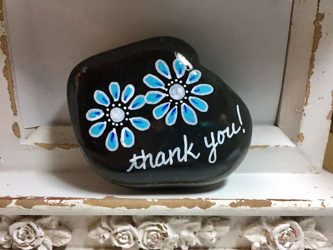 Thank You Painted Rock Teacher Gift Flowers Rock Art Words | Etsy
