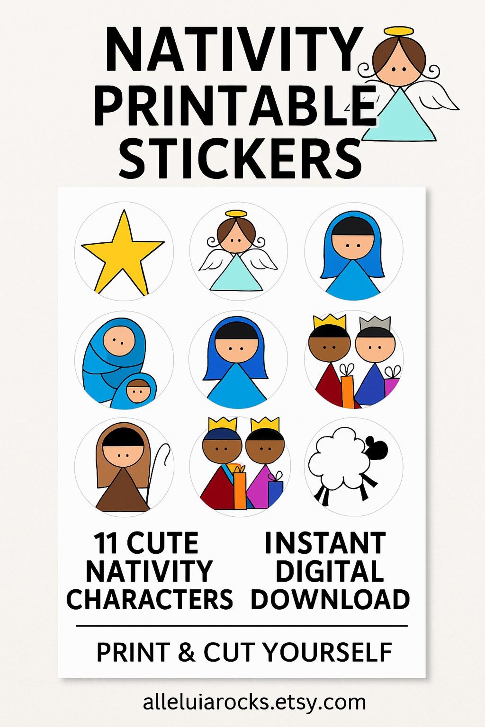 Nativity Christmas Images Bundle, Printable Avery Sticker Labels, 11 ...