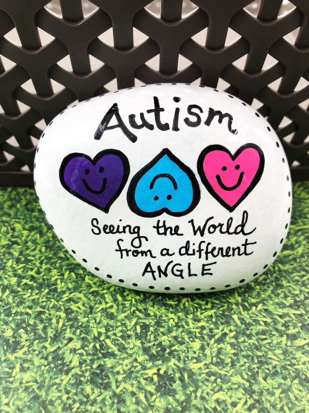 Autism Awareness Painted Rock: Colorful Hearts, Acceptance Gift - Etsy ...