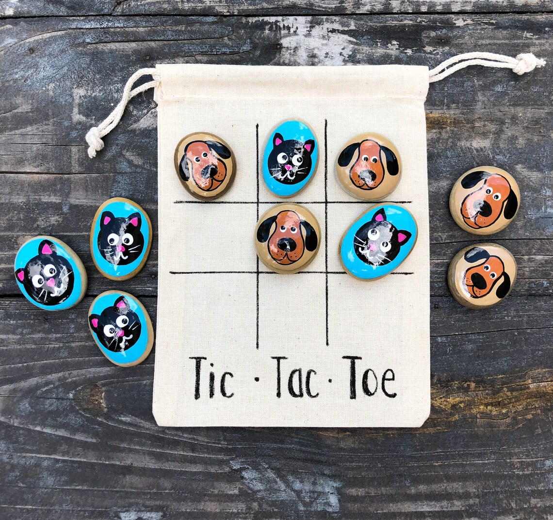 Cats and Dogs Tic Tac Toe Set 10 Cats and Dogs Painted - Etsy