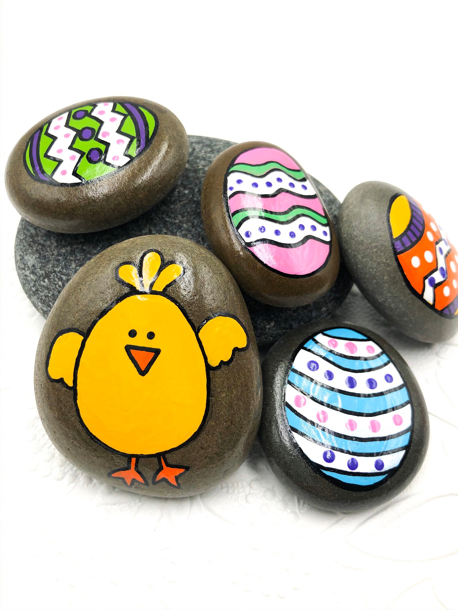 Easter Painted Story Stones: Bunny, Chick & Eggs - Set of 6 - Etsy