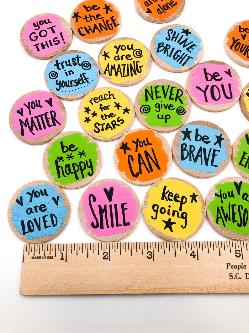 Positivity Coins Set: 20 Wooden Affirmation Tokens, Encouragement Gift ...