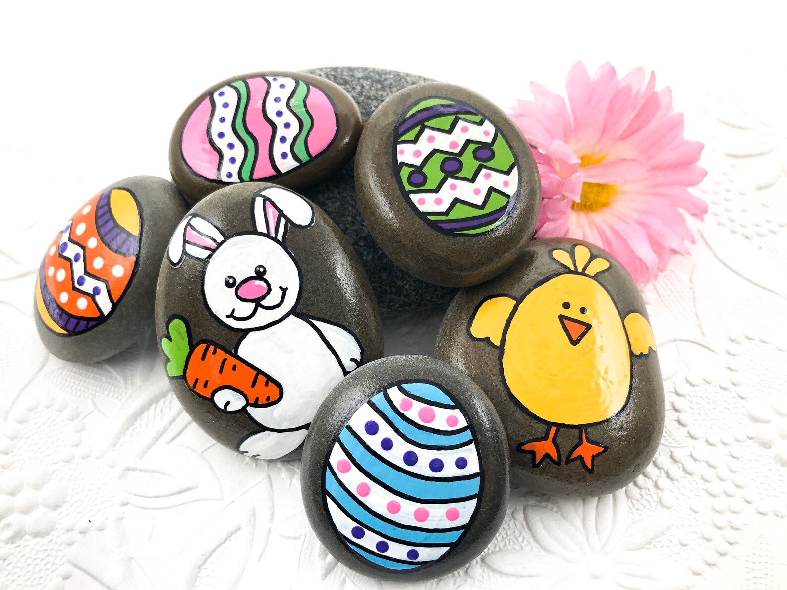 Easter Painted Story Stones: Bunny, Chick & Eggs - Set of 6 - Etsy