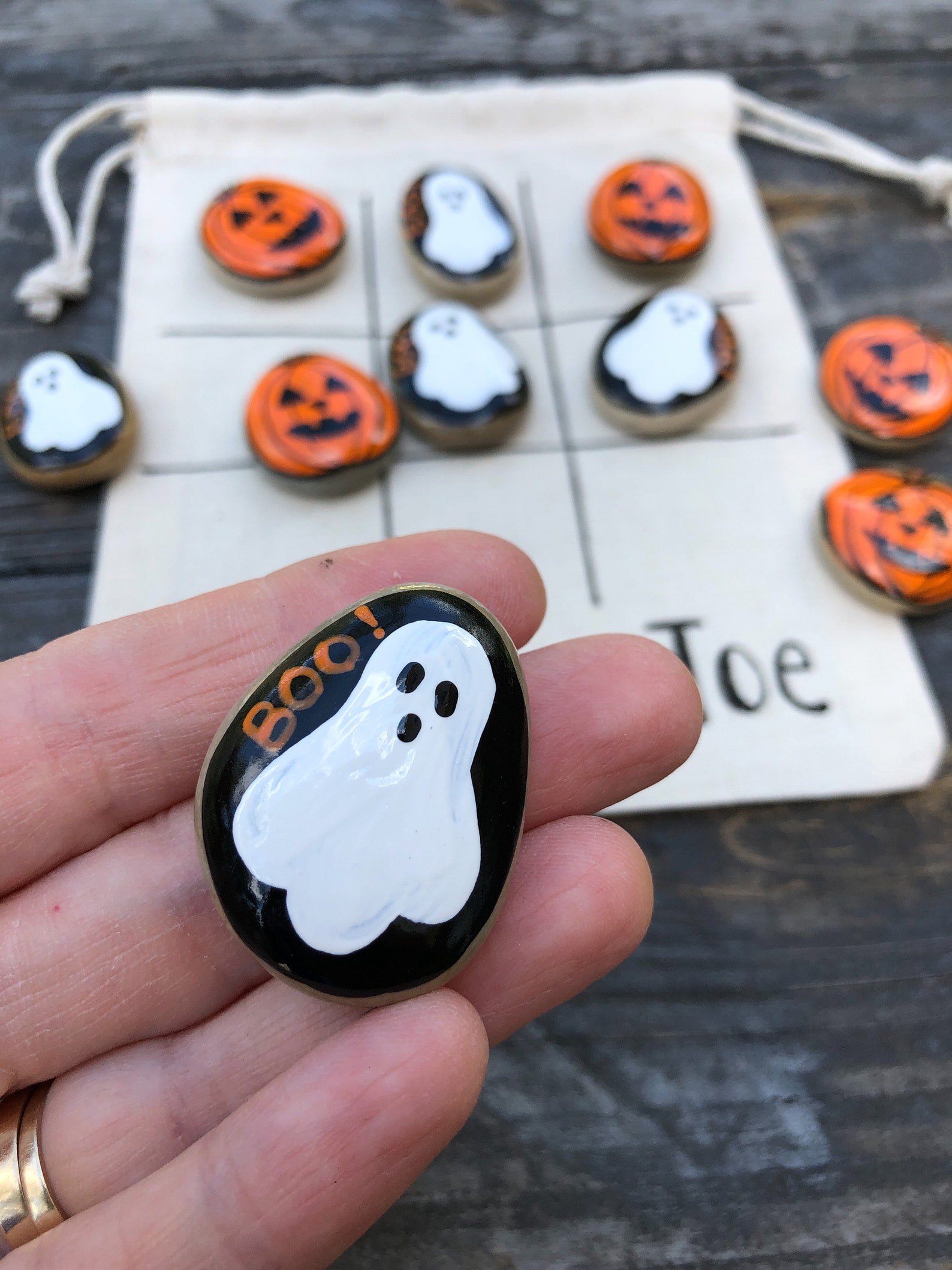 Halloween Tic Tac Toe Set 10 Ghosts and Pumpkins Painted - Etsy