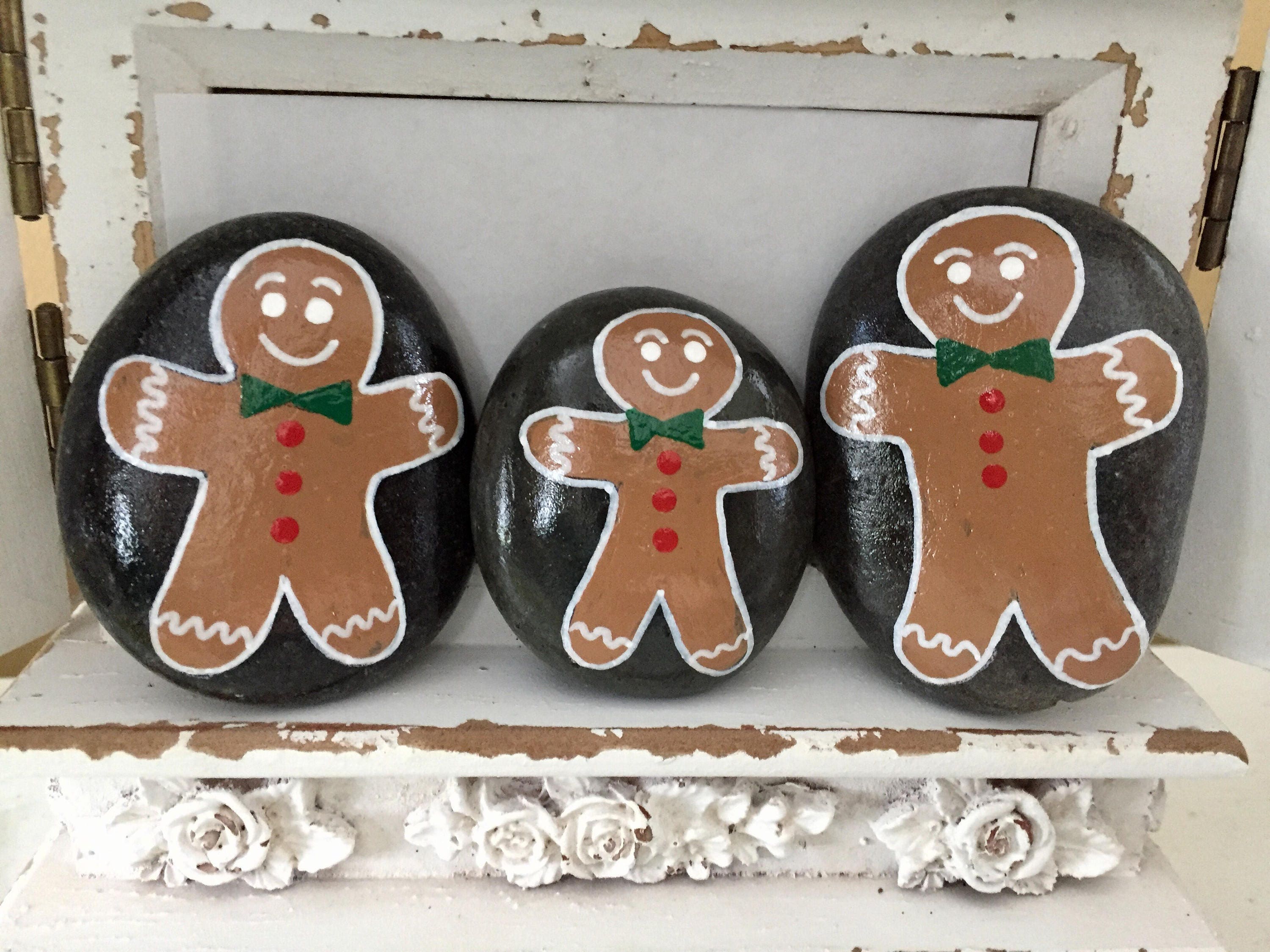Gingerbread Man Painted Rock, Set of 3, Gingerbread Men, Teacher Gift ...