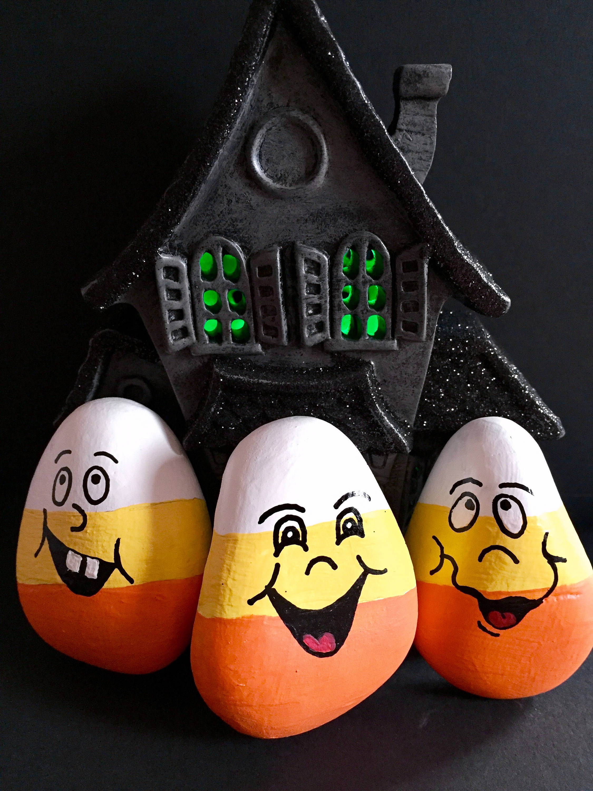 Halloween Painted Rocks, Candy Corn, Set of 3, Silly Faces, Painted ...