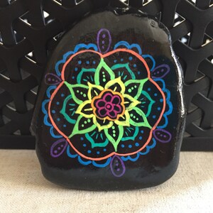 Kaleidoscope Painted Rock, Neon Design, Hand Painted Rock, Christmas ...