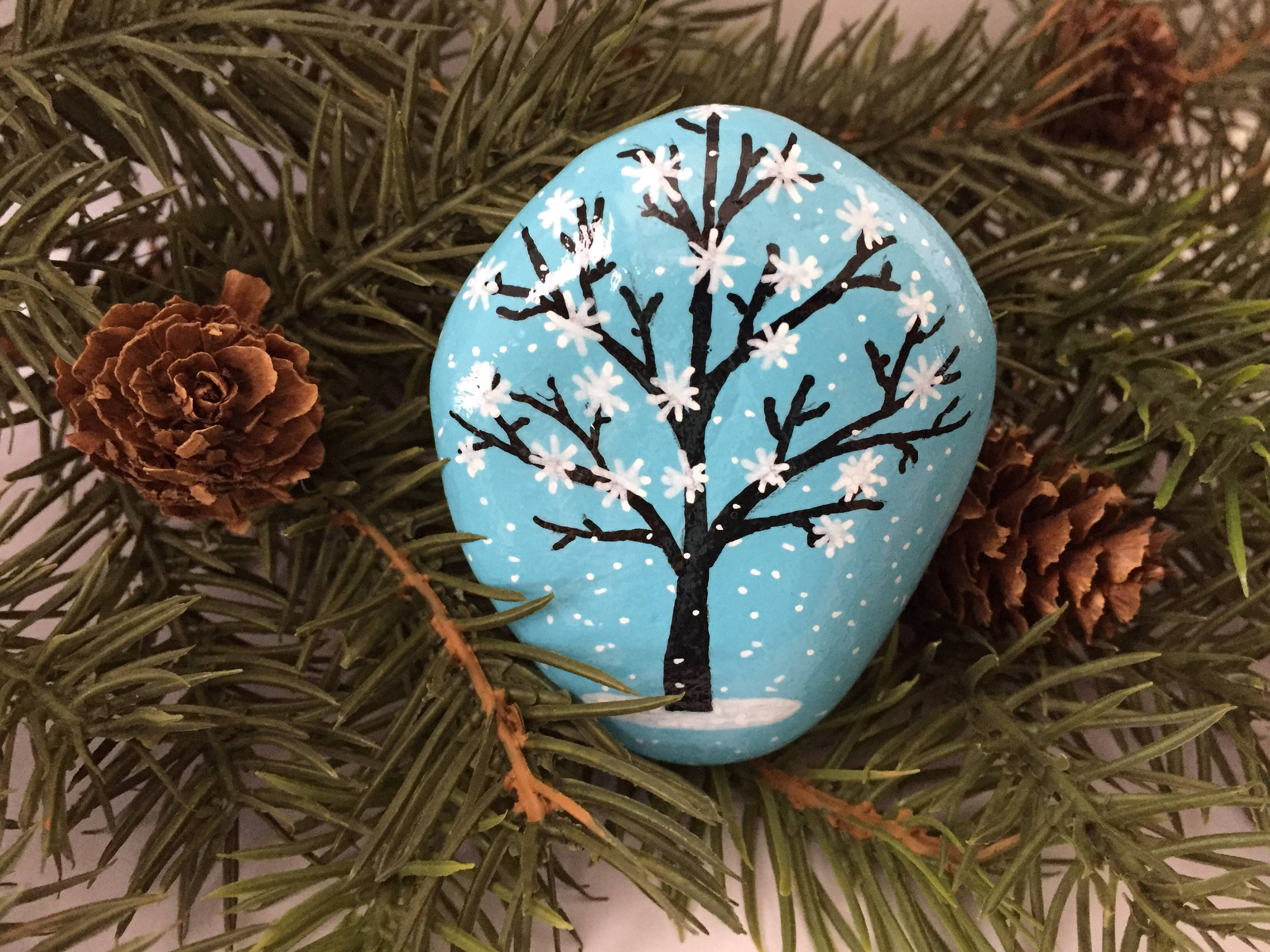 Winter Tree Painted Rock Tree in Snow Hand Painted Rock - Etsy