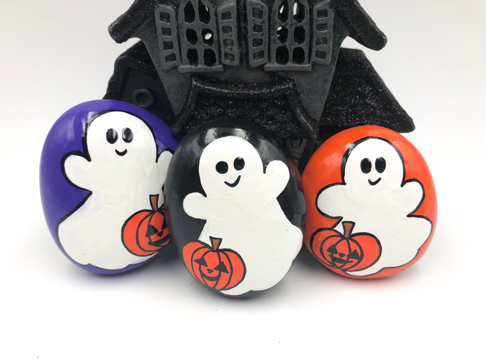Halloween Ghost Painted Rocks: Trio of Hand-painted Stones - Etsy