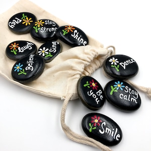 Affirmation Painted Rocks: Encouragement Stones With Flowers, Set of 10 ...