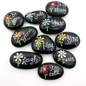 Affirmation Painted Rocks: Encouragement Stones With Flowers, Set of 10 ...