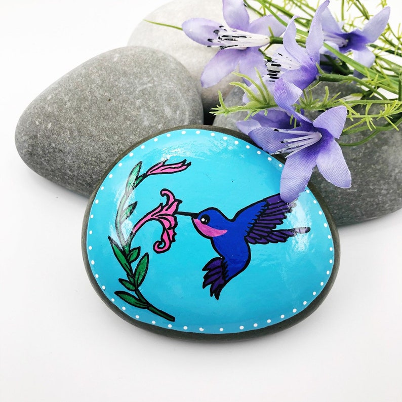 Hummingbird and Flower Painted Rock Paperweight, Mother's Day Gift ...