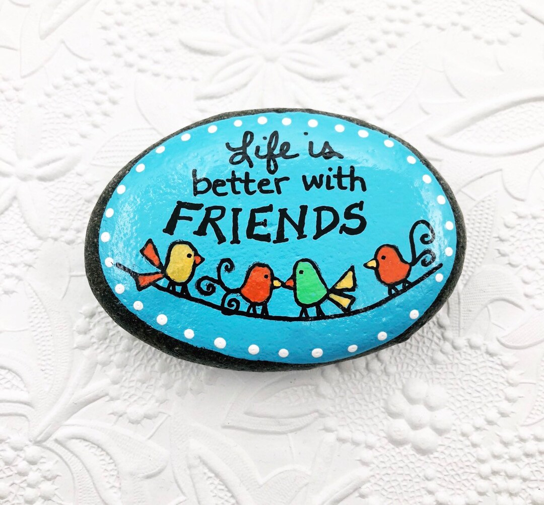 Friendship Magnet: Hand-painted Rock With Colorful Birds - Etsy