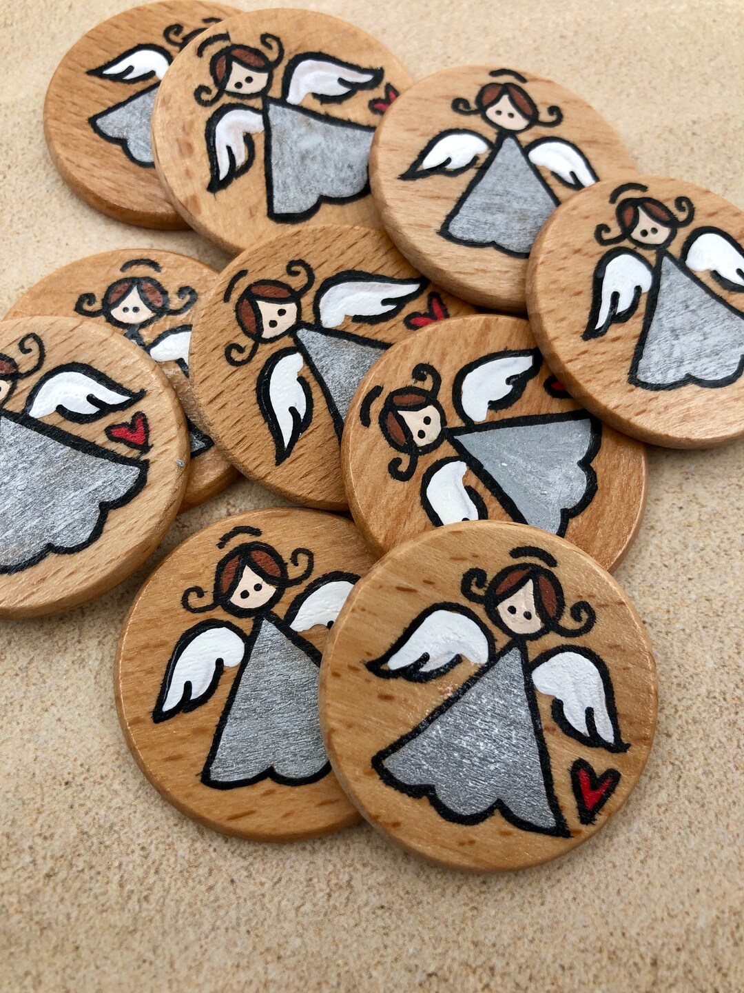 Pocket Angel Tokens: Hand-painted Wooden Worry Stones, Set of 10 - Etsy