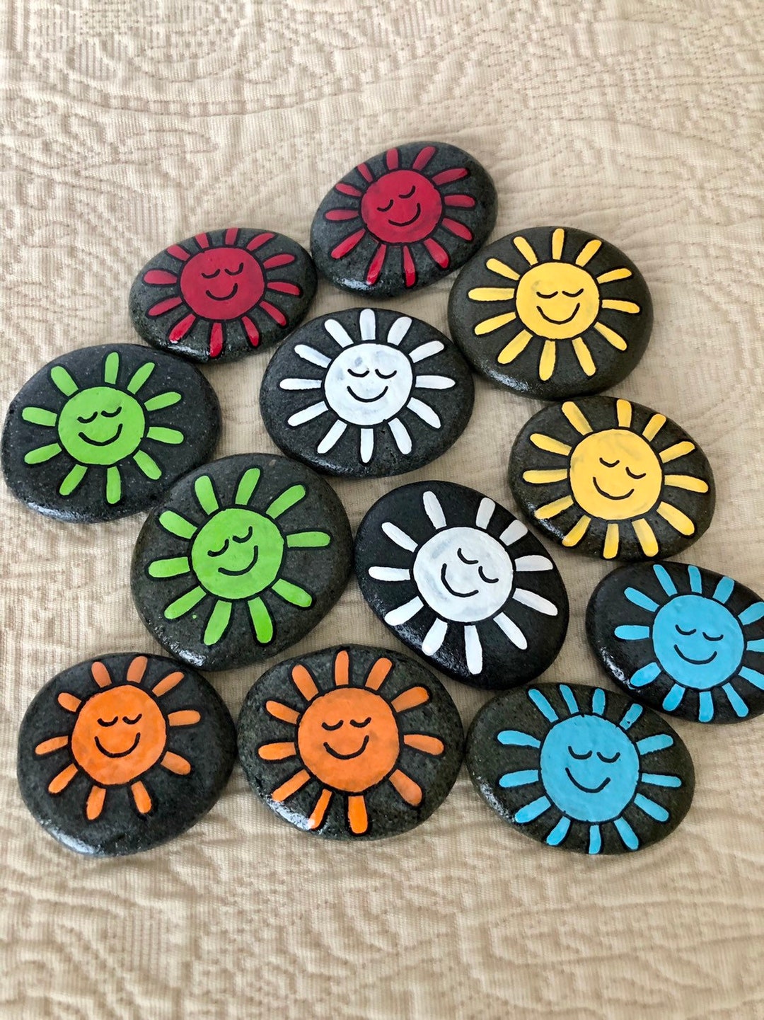 Smiling Sun Painted Rocks: Color Sorting Game, Early Literacy (set of ...