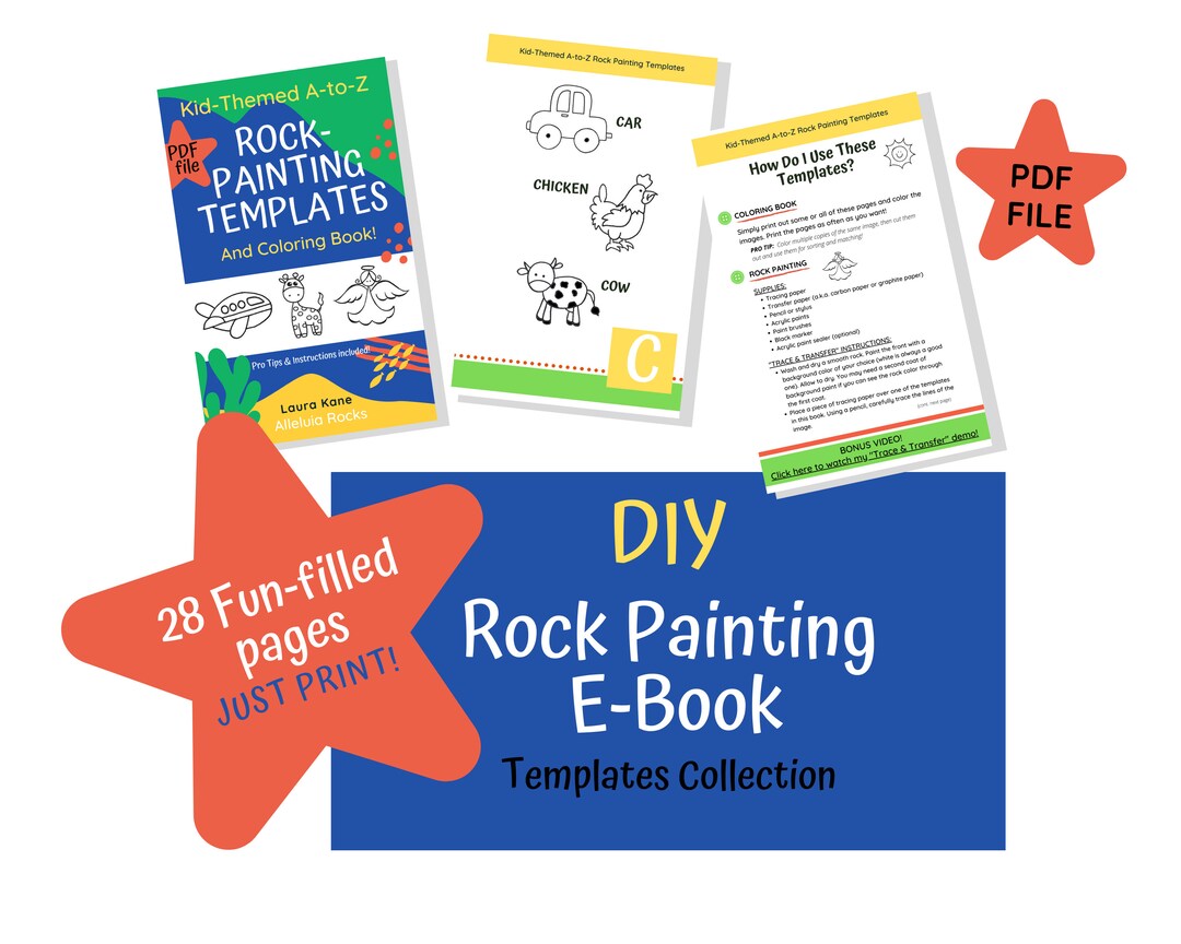 Rock Painting Templates Book, Digital Kid-themed Rock Painting ...