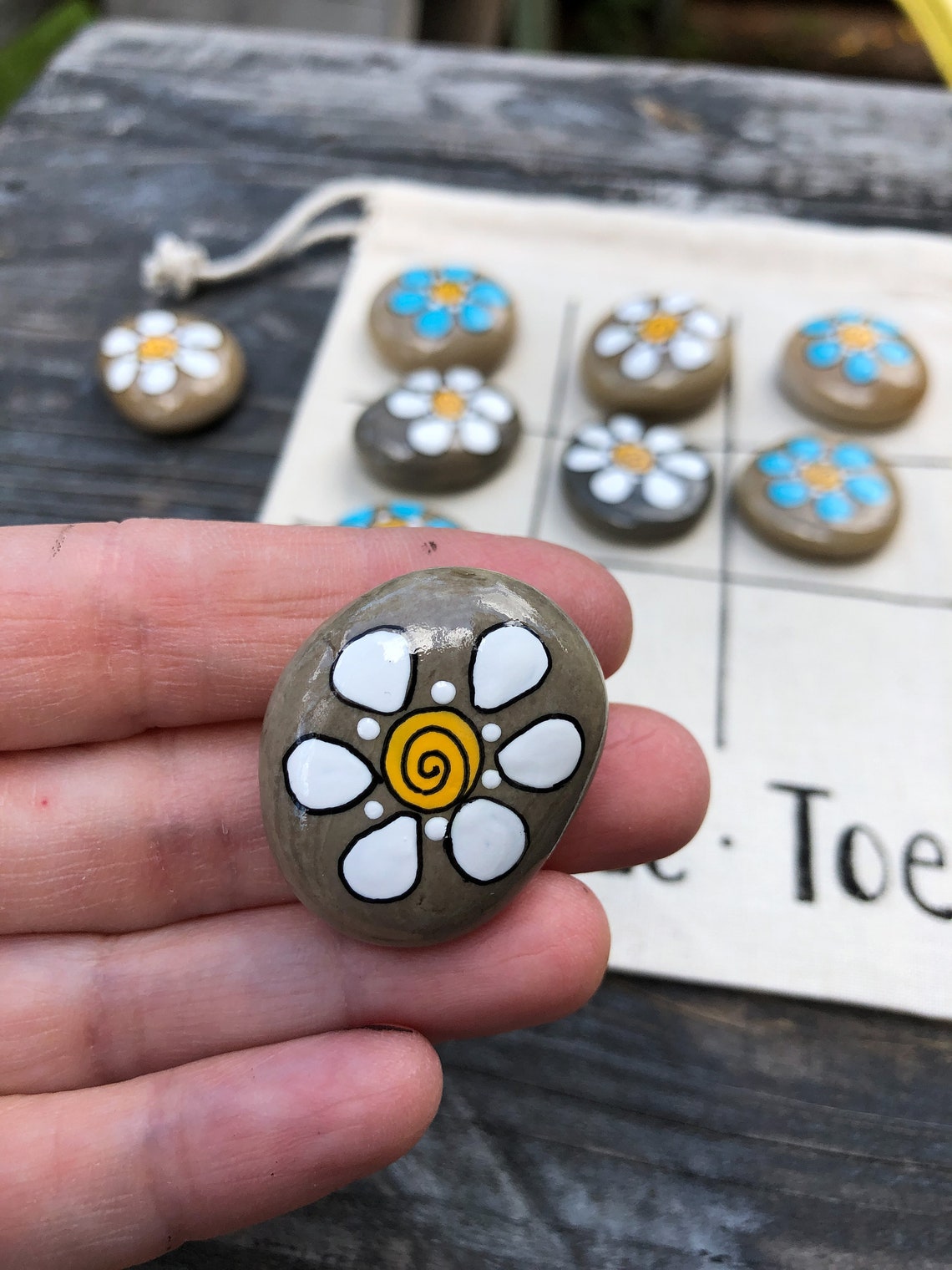 Hand Painted Flower Tic Tac Toe Set: Travel Game - Etsy