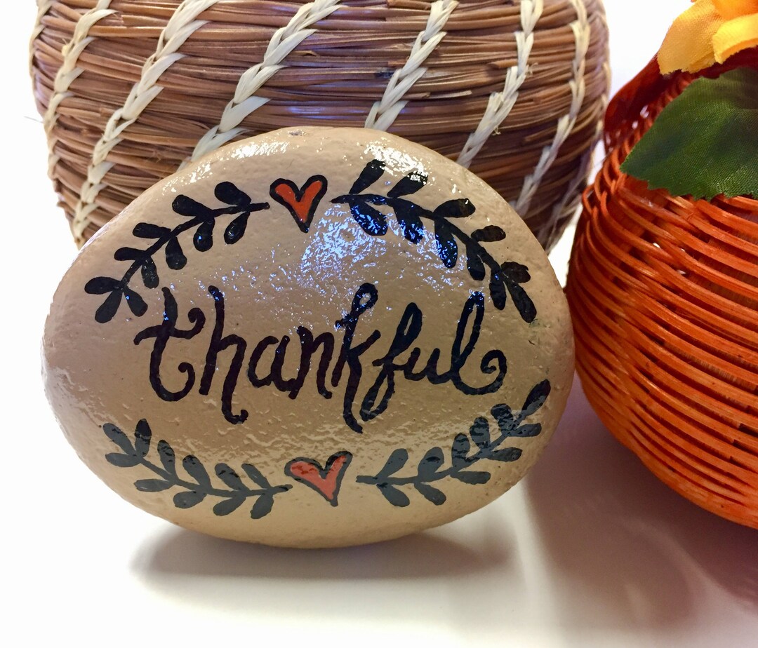 Thankful Painted Rock, Thanksgiving Decoration, Give Thanks Painted ...