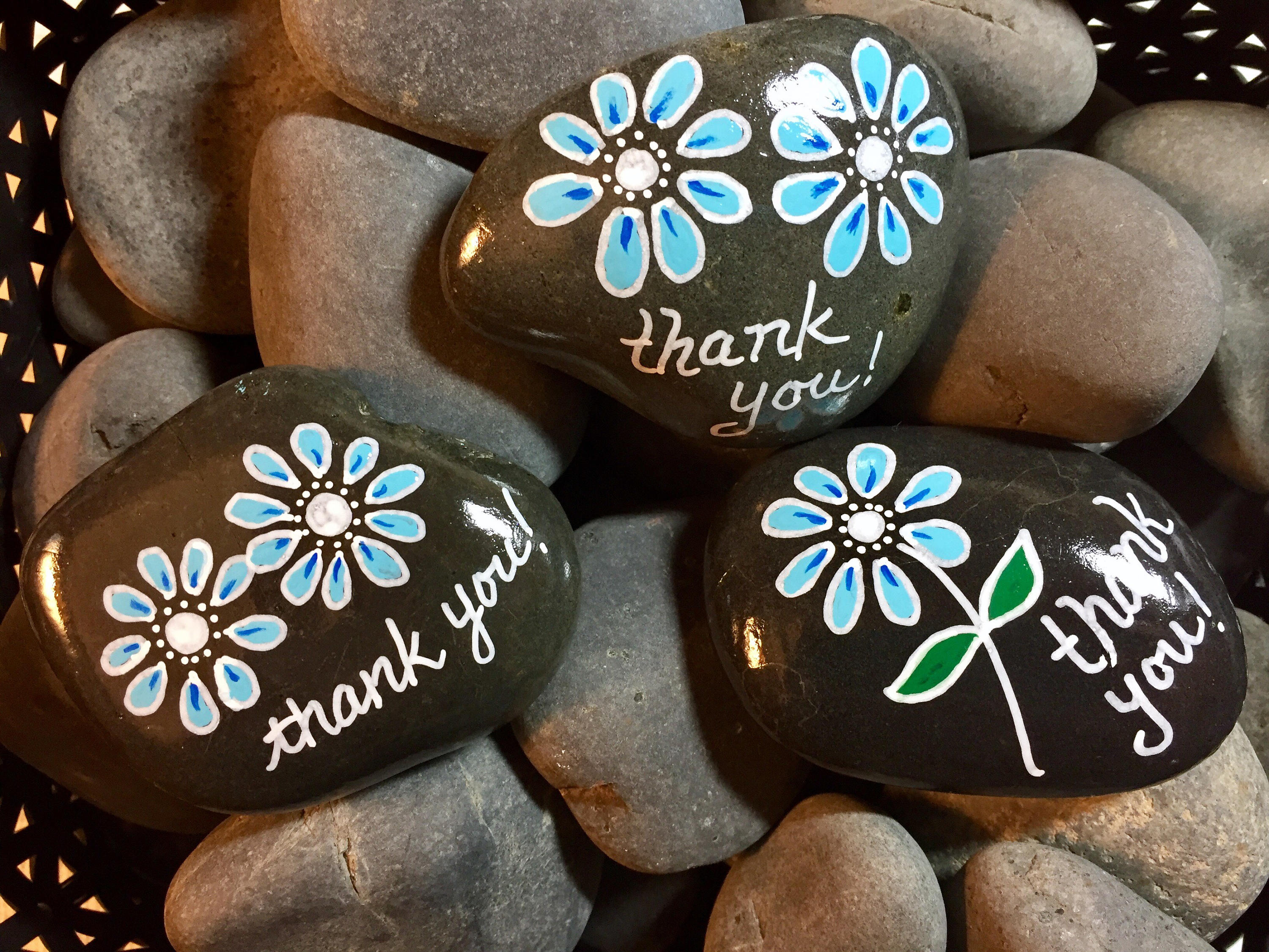 Thank You Painted Rock Teacher Gift Flowers Rock Art Words | Etsy