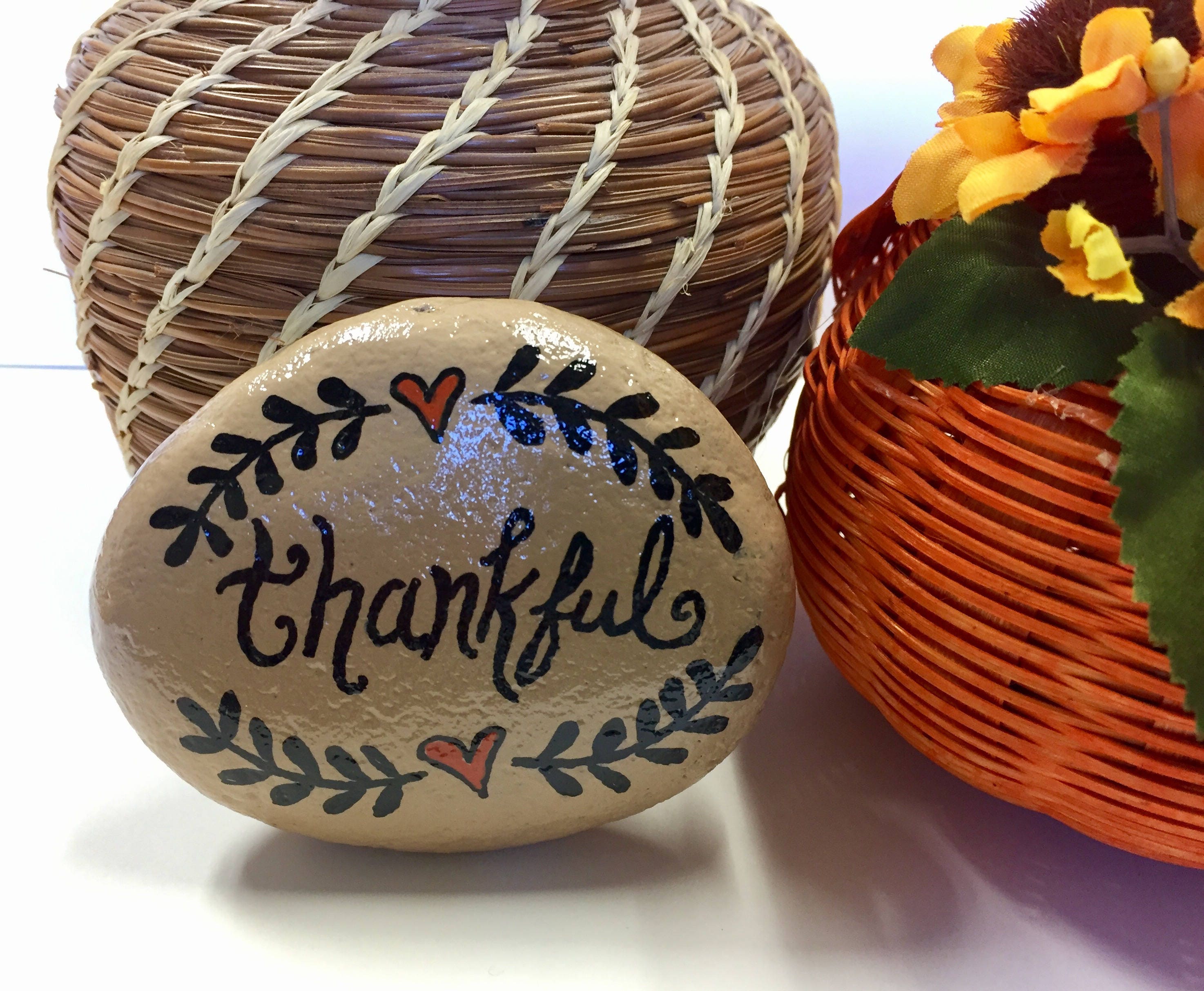 Thankful Painted Rock, Thanksgiving Decoration, Give Thanks Painted ...