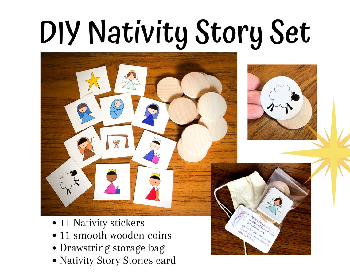 DIY Nativity Story Tokens: Christmas Stickers & Wooden Discs - Etsy