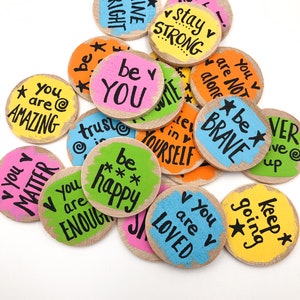 Positivity Coins Set: 20 Wooden Affirmation Tokens, Encouragement Gift ...
