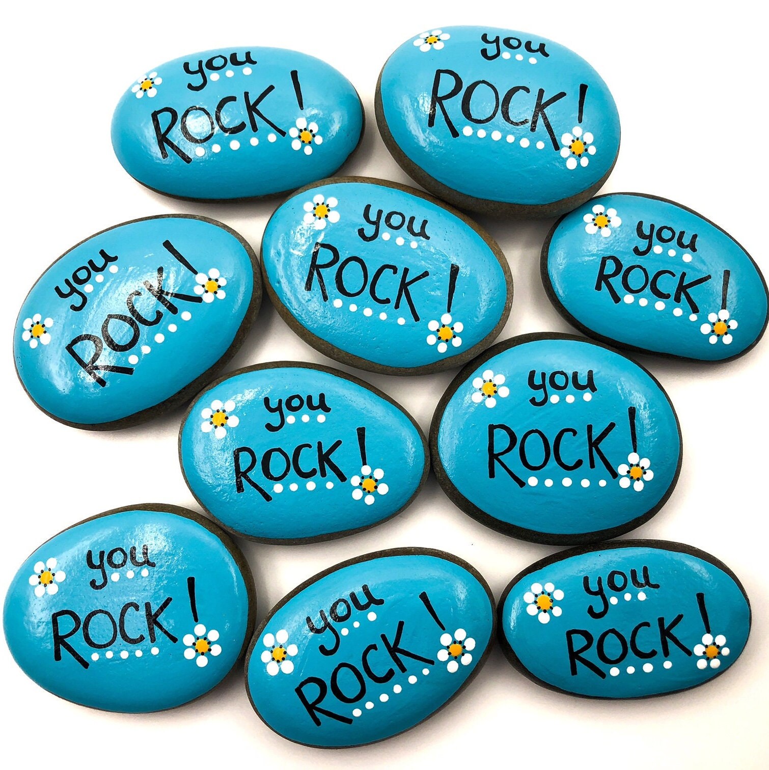 You ROCK Painted Rocks - Set of 10 Affirmation Stones With Daisies - Etsy