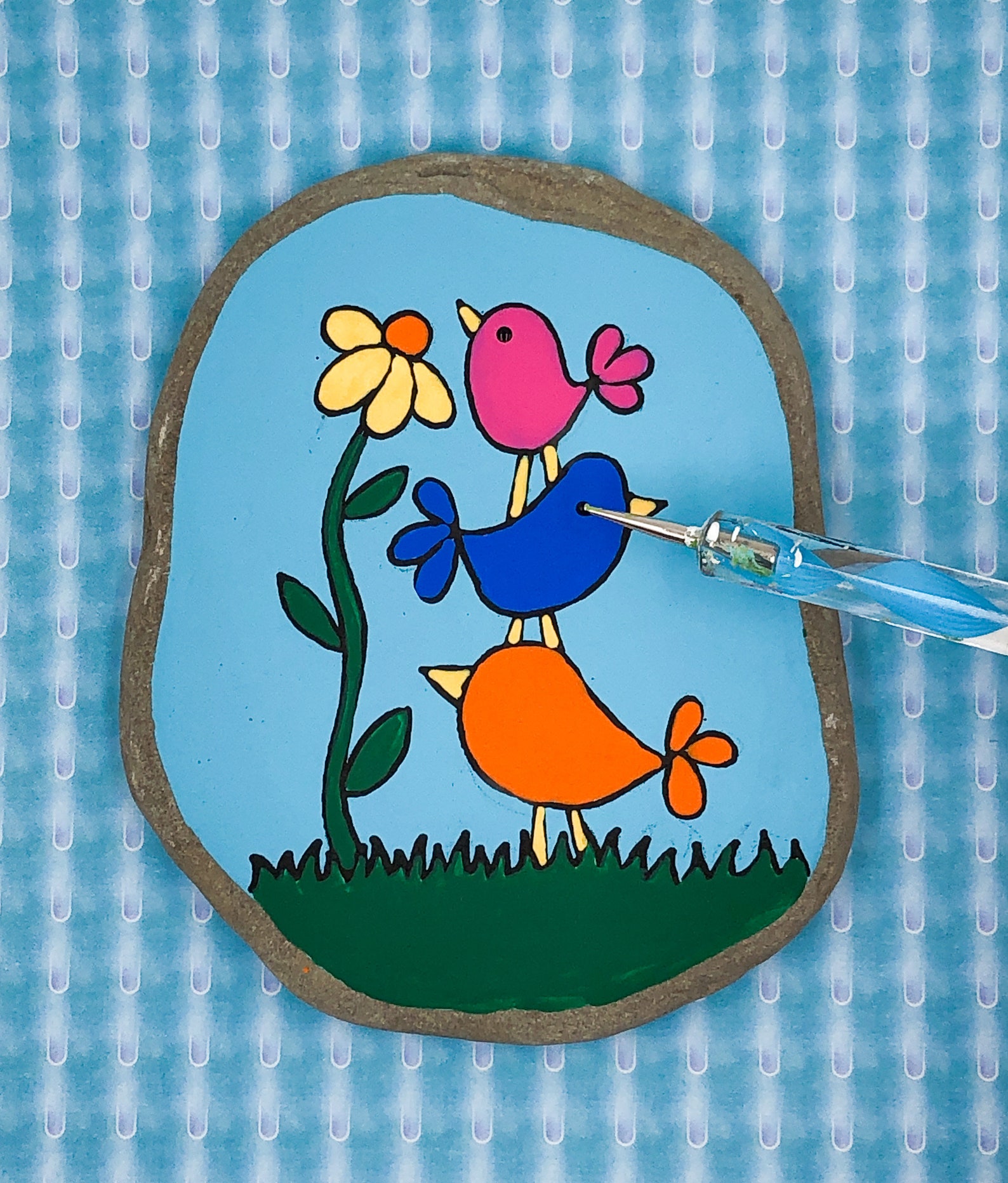 Stack of Birds Rock Painting Tutorial Easy Step by Step - Etsy