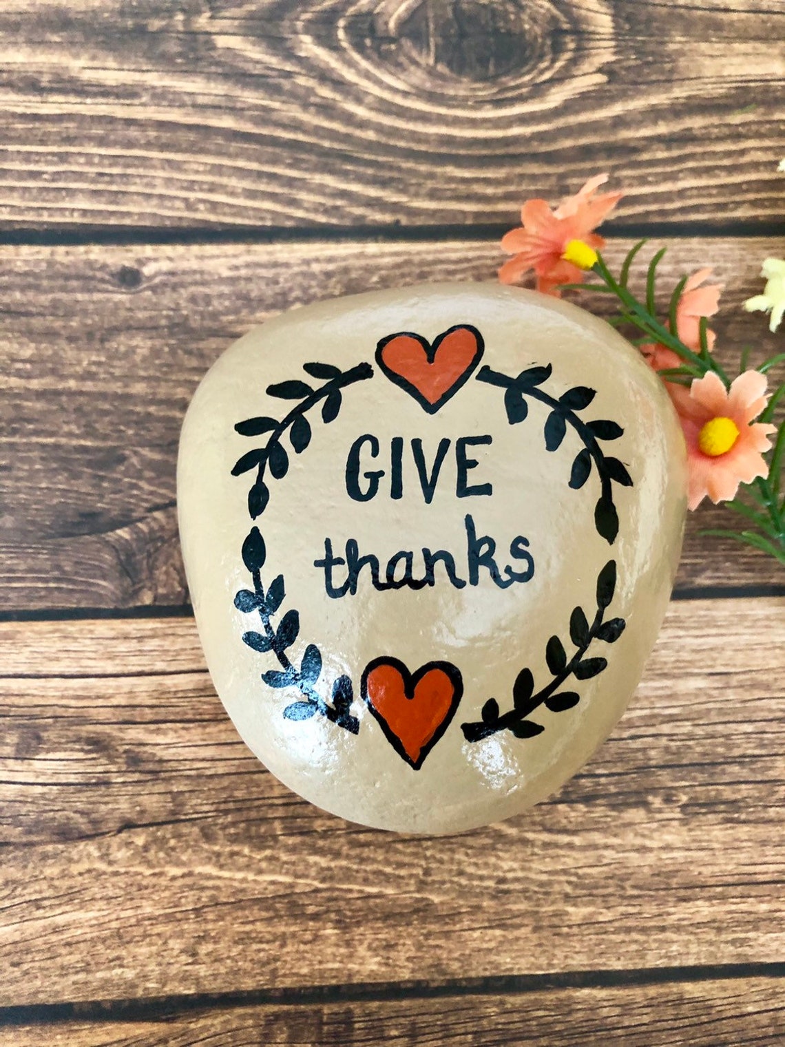 Give Thanks Painted Rock With Laurel Thanksgiving Decoration - Etsy