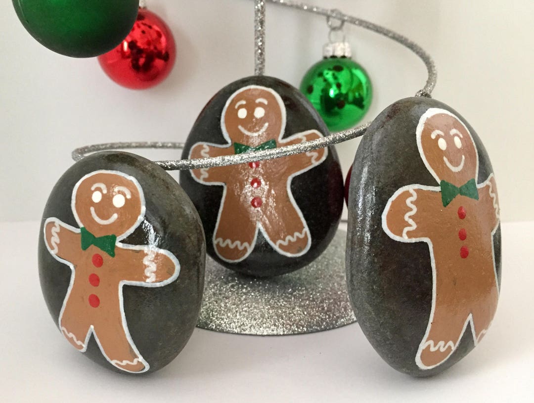 Gingerbread Man Painted Rock, Set of 3, Gingerbread Men, Teacher Gift ...