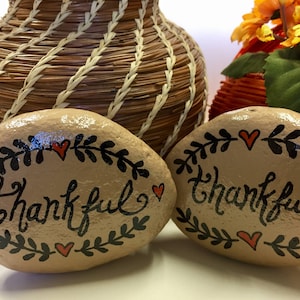 Thankful Painted Rock, Thanksgiving Decoration, Give Thanks Painted ...