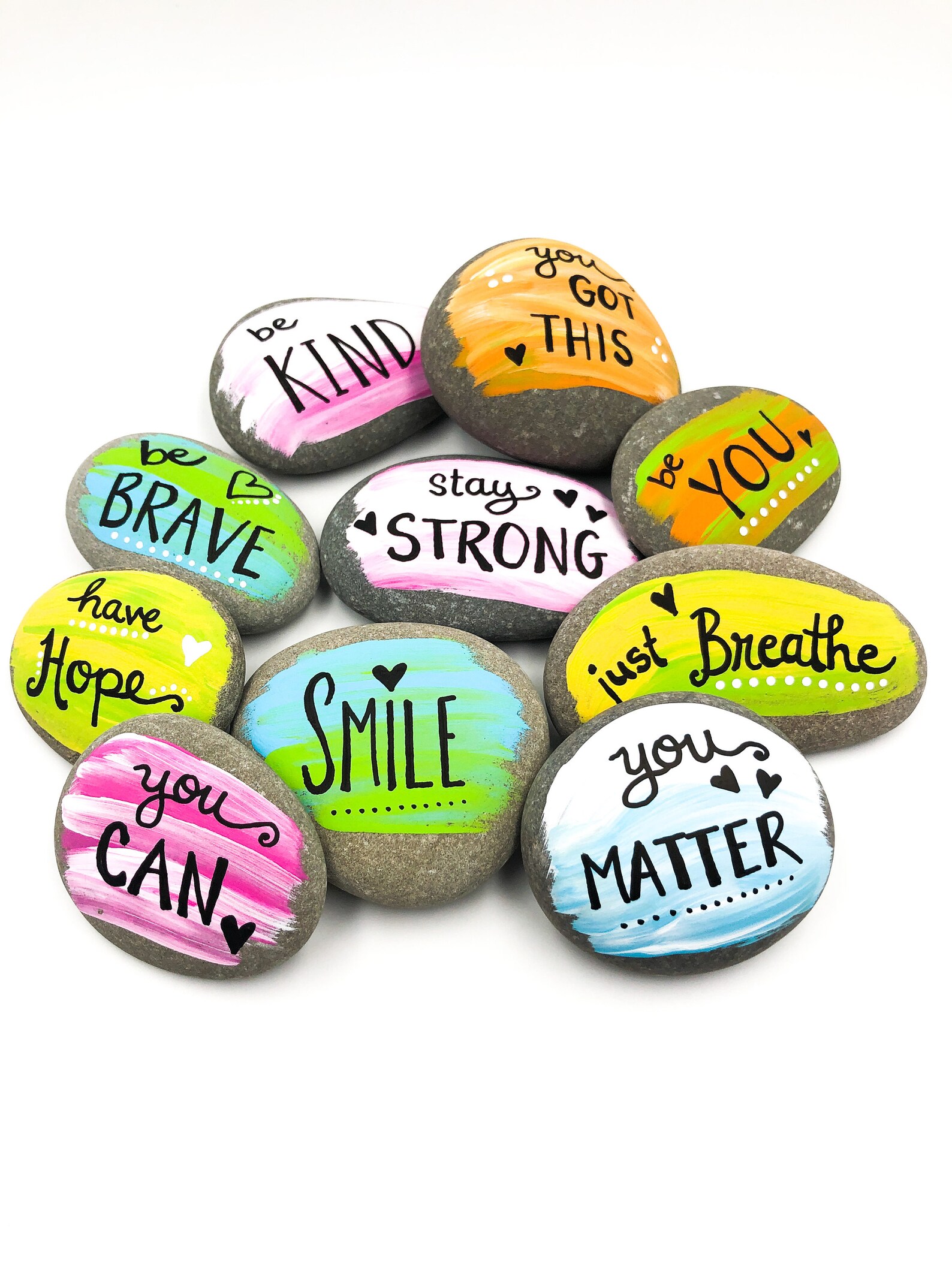 Kindness Rocks Set: 10 Painted Affirmation Stones for Hiding - Etsy