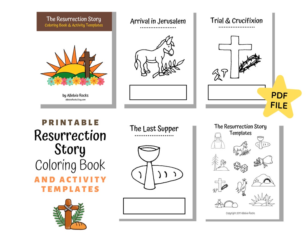 Resurrection Story Coloring Book and Templates, Easter Passion Story ...