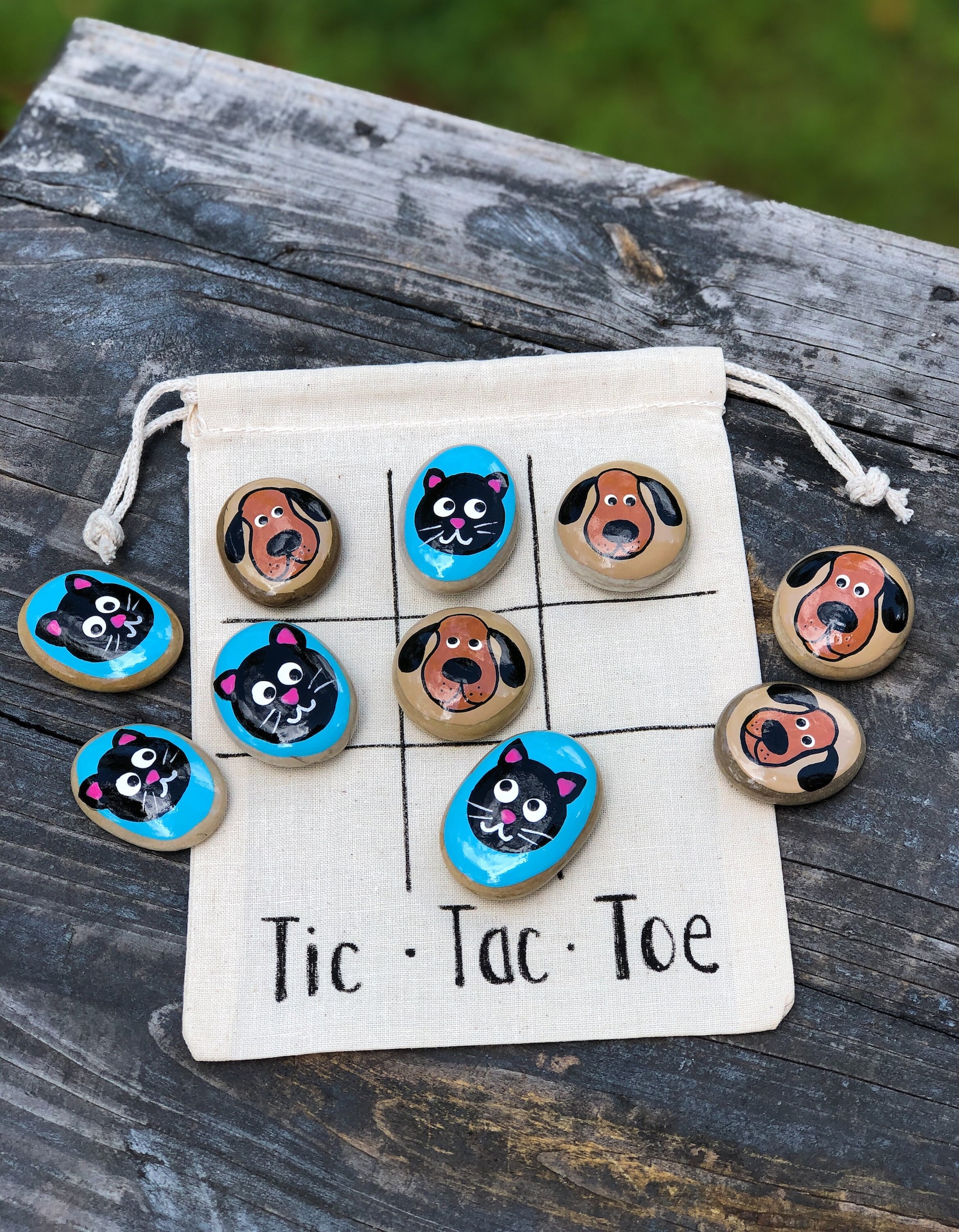 Cats and Dogs Tic Tac Toe Set 10 Cats and Dogs Painted - Etsy