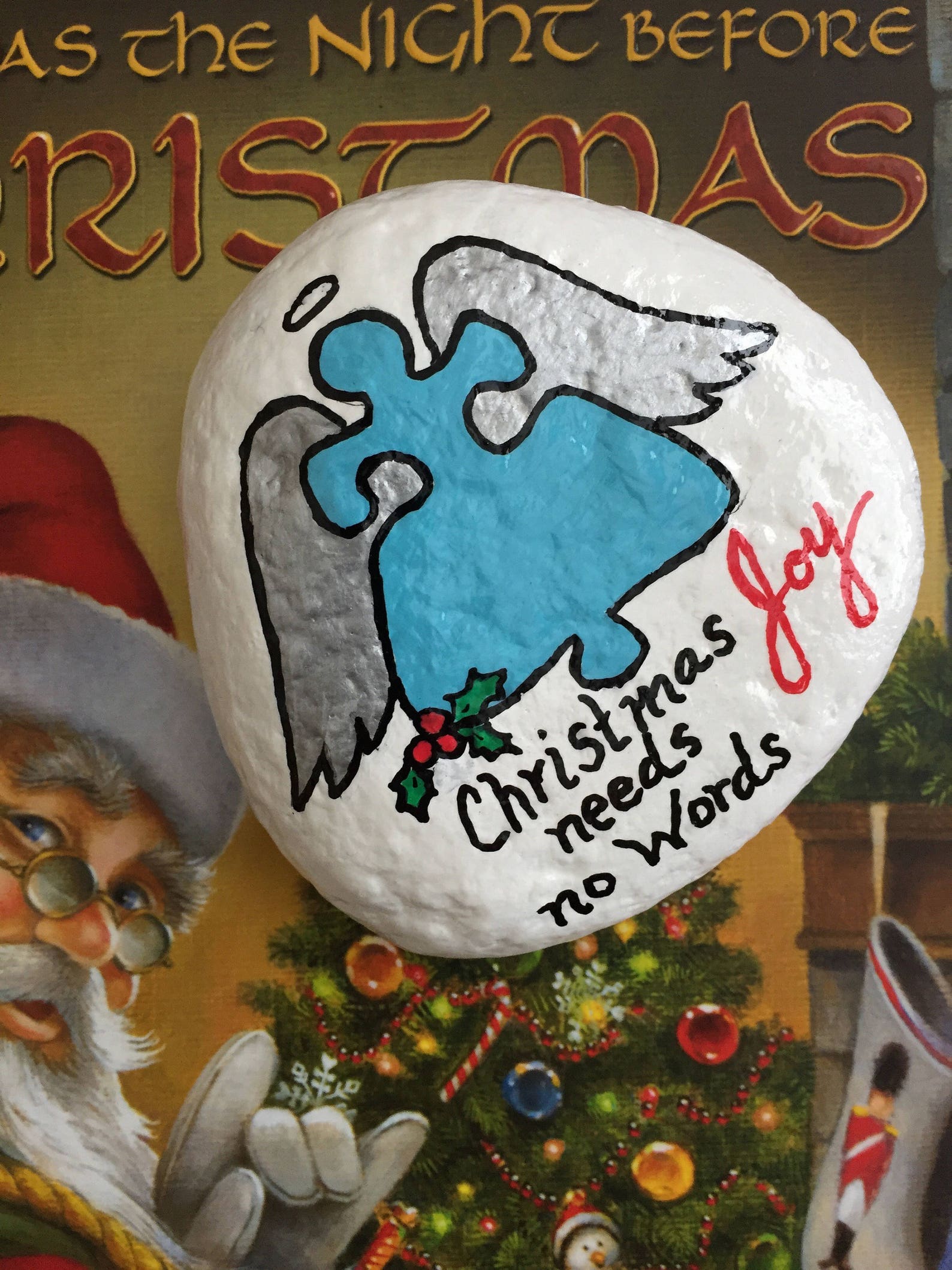 Autism Awareness Painted Rock: Puzzle Piece Angel, Christmas Joy - Etsy