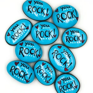 You ROCK Painted Rocks - Set of 10 Sky Blue Affirmation Stones - Etsy