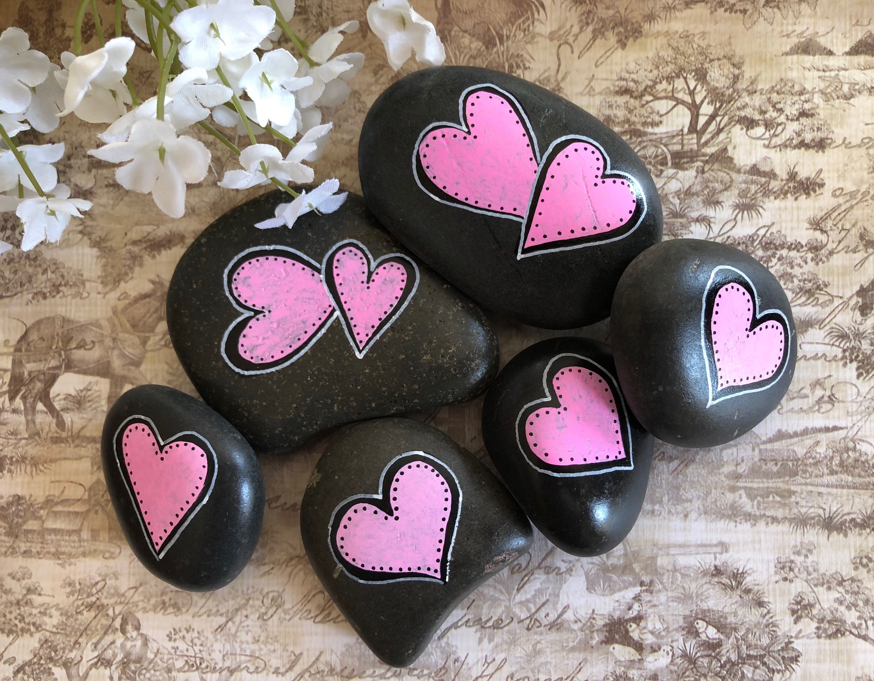 Pink Heart Stone Single or Double Heart Painted Rock Party | Etsy